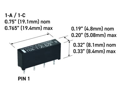 Pickering Reed Relays - Series 106 - Single-In-Line Reed Relay