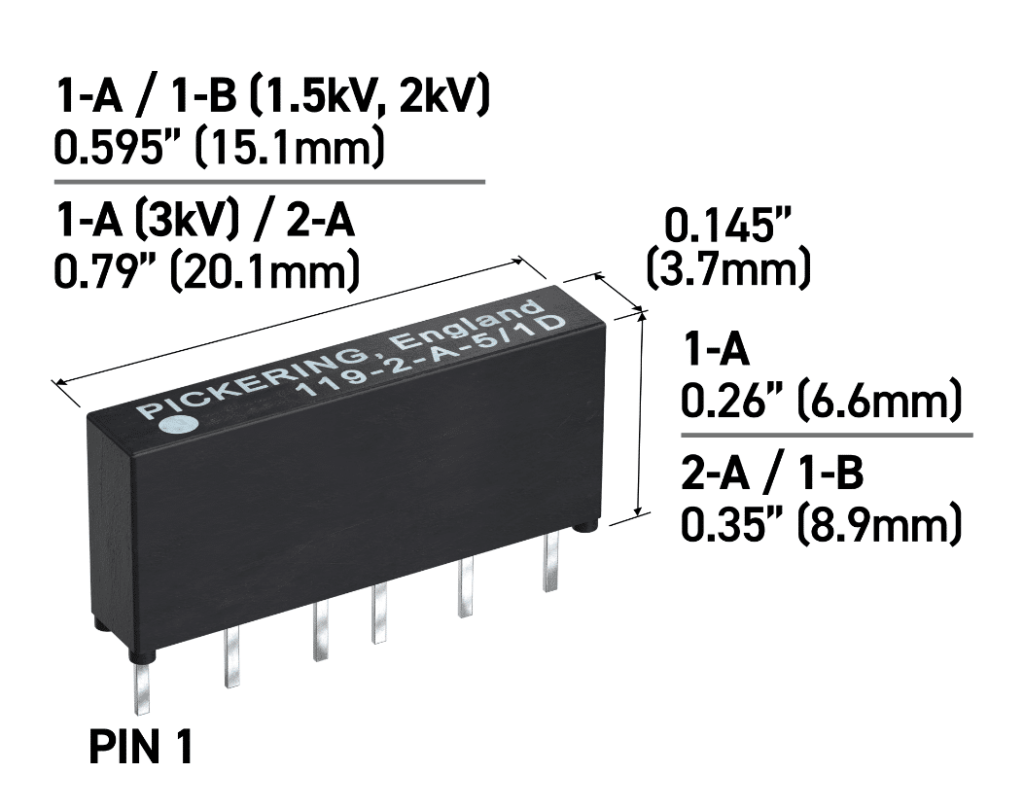 Pickering Reed Relays - Series 119 - High Voltage Micro-SIL Reed Relays